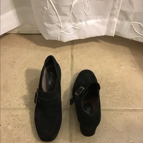 Earthies | Shoes | Earthies Black Suede Buckle Chunky Heel Shoes | Poshmark